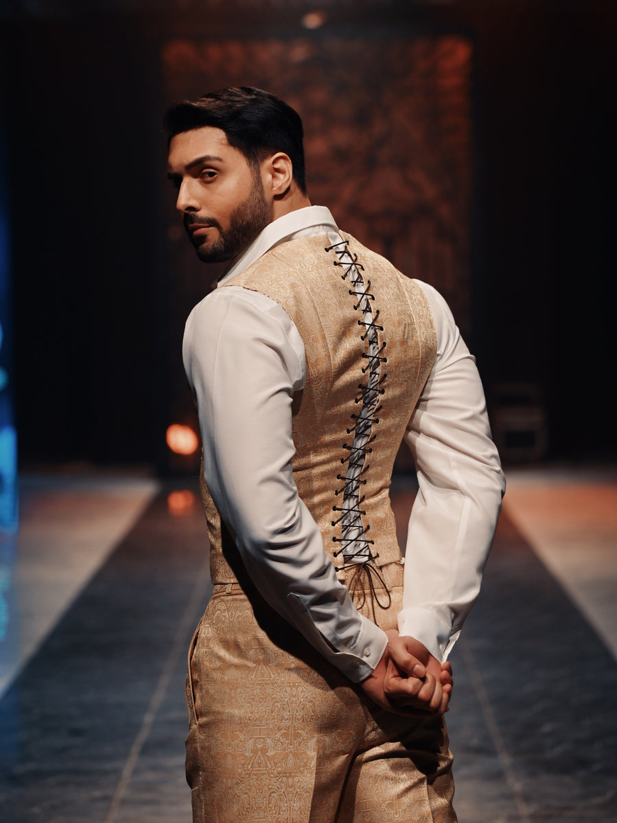 Dull Gold Corset Waistcoat And Pants– Parishae